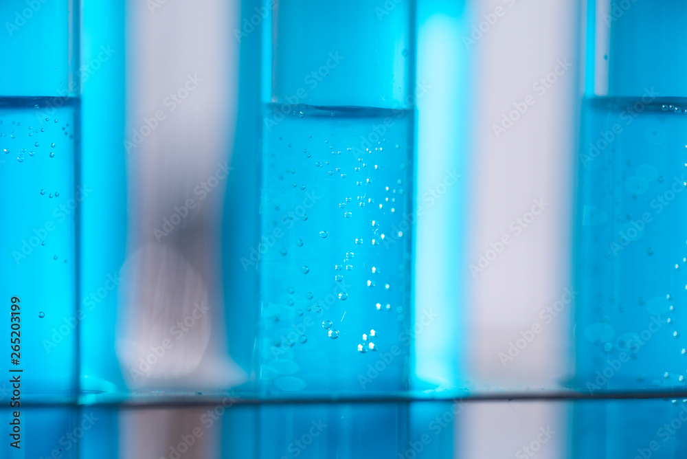 Test tube of glass overflows new liquid solution potassium blue ...
