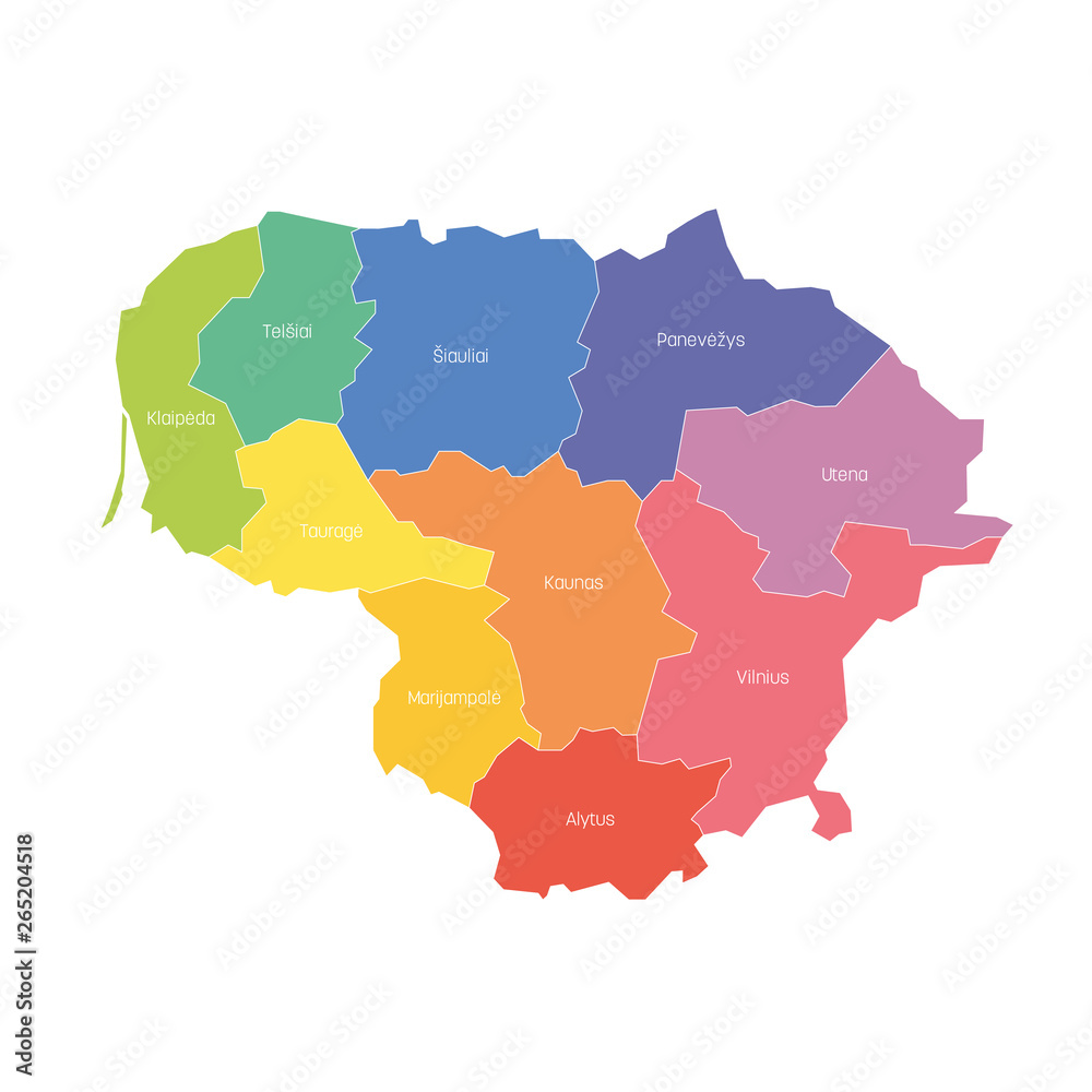 Counties of Lithuania. Map of regional country administrative divisions ...