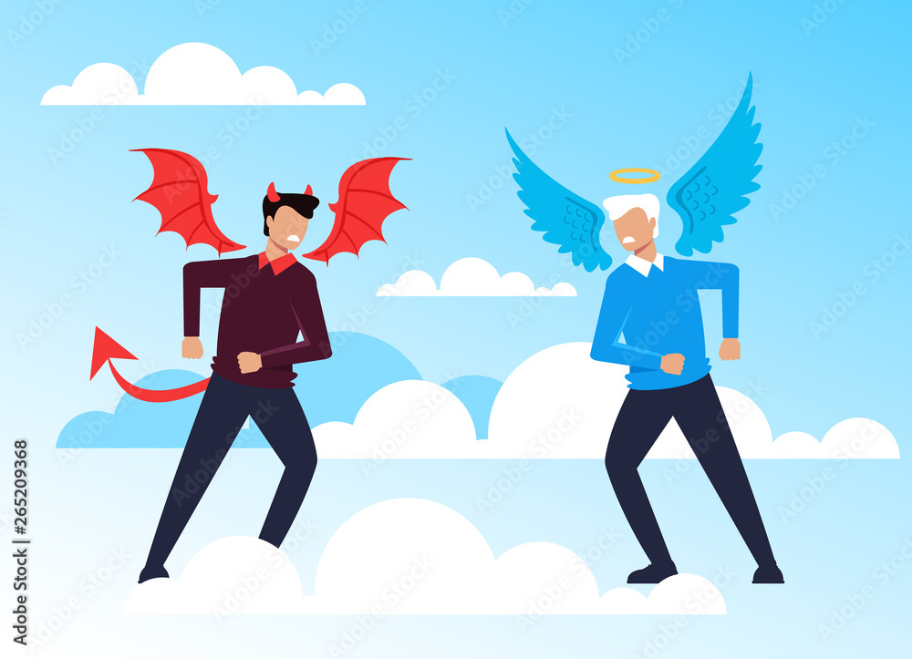 Good and evil and angel and devil characters opposition concept. Vector ...