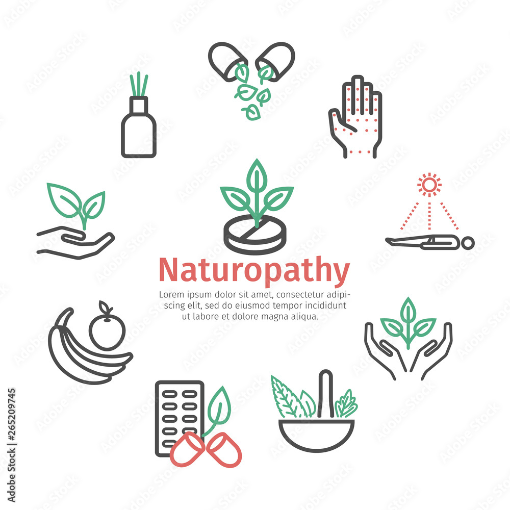 Alternative Medicine banner. Naturopathy line icons. Vector sign for ...