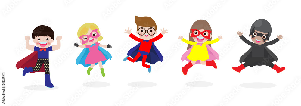 PrintCartoon set of Kids Super heroes wearing comics costumes. children ...