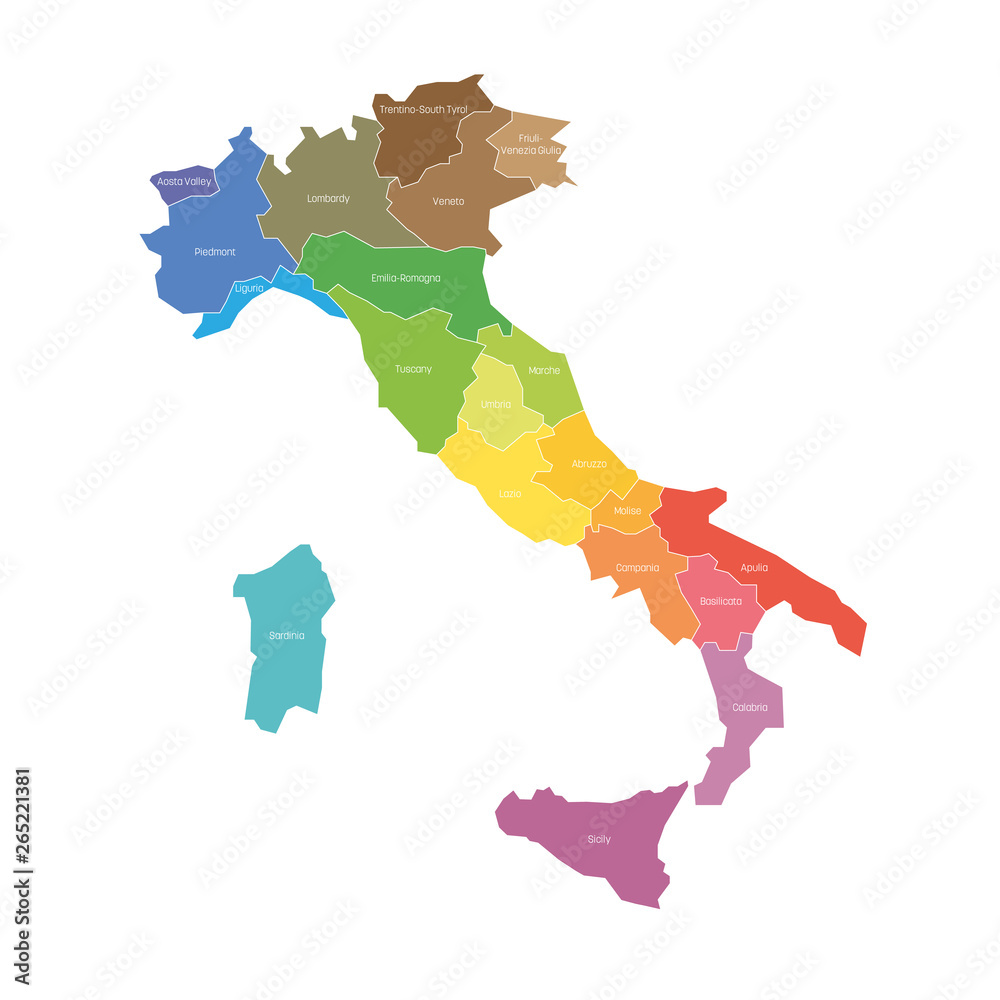 Regions of Italy. Map of regional country administrative divisions ...