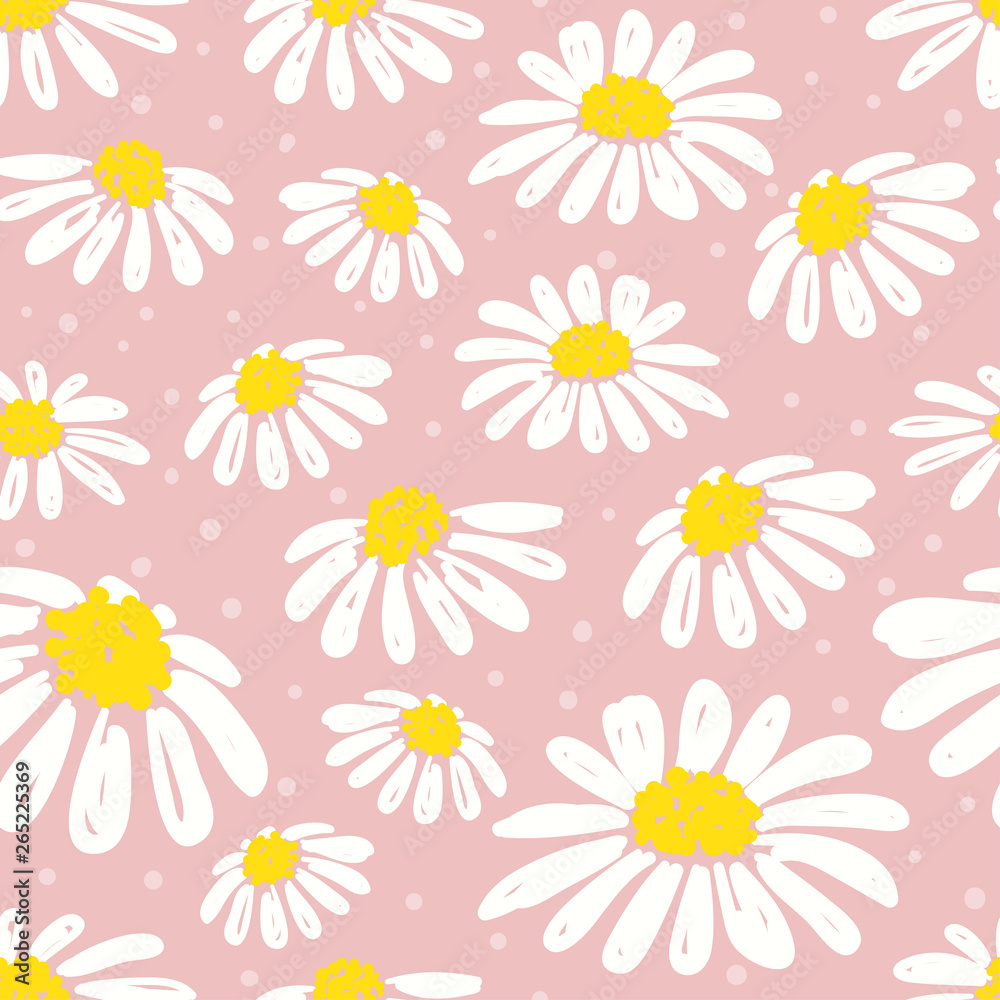 Seamless daisy pattern. Vector floral background with white chamomiles ...