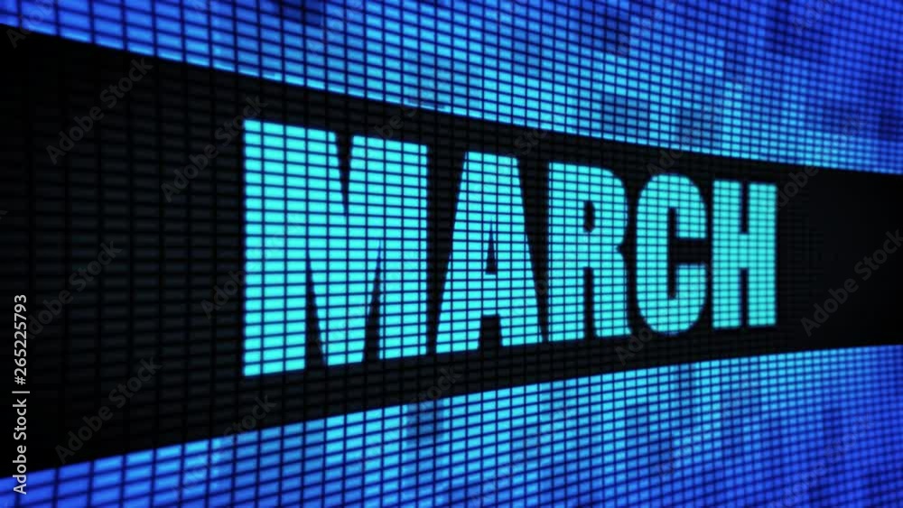 March Side Text Scrolling on Light Blue Digital LED Display Board Pixel ...