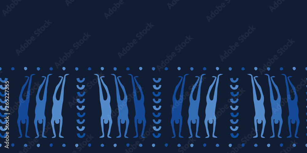 Body people handstand pose seamless border vector pattern. Yoga sport ...