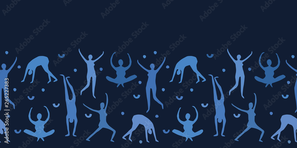 Female body people pose seamless vector border pattern. Yoga, dance ...