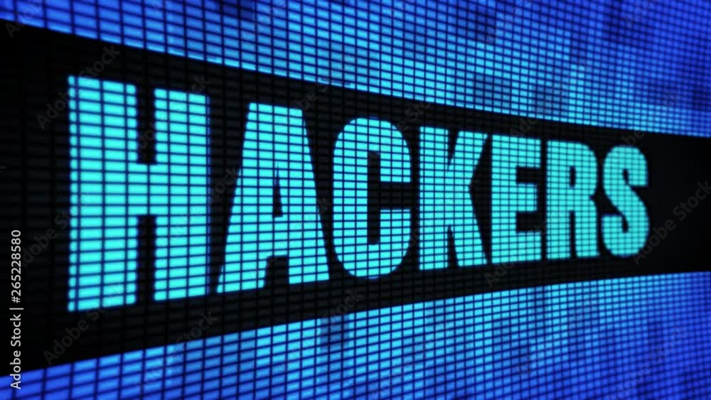 Hackers Side Text Scrolling on Light Blue Digital LED Display Board ...