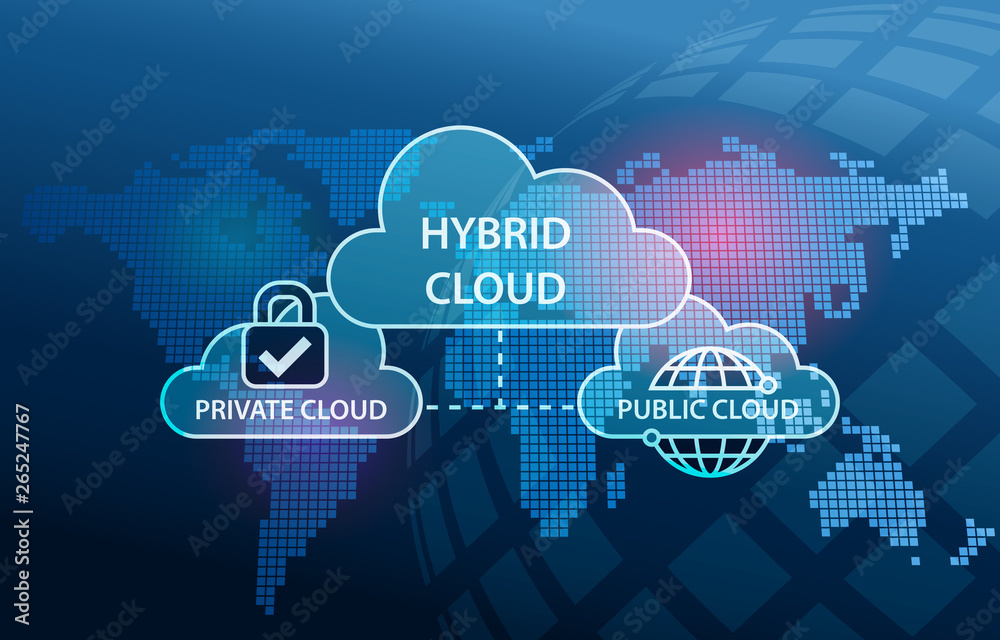 Hybrid Cloud Network diagram Private and Public infrastructure Stock ...