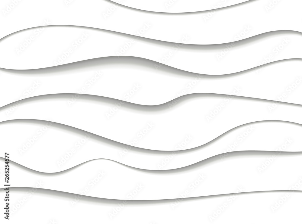 Paper cut white background. Smooth wavy lines with shadows backdrop ...