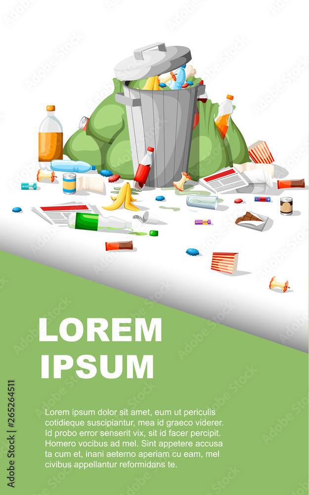 Metal garbage containers with unsorted trash. Rubbish and trash bags ...