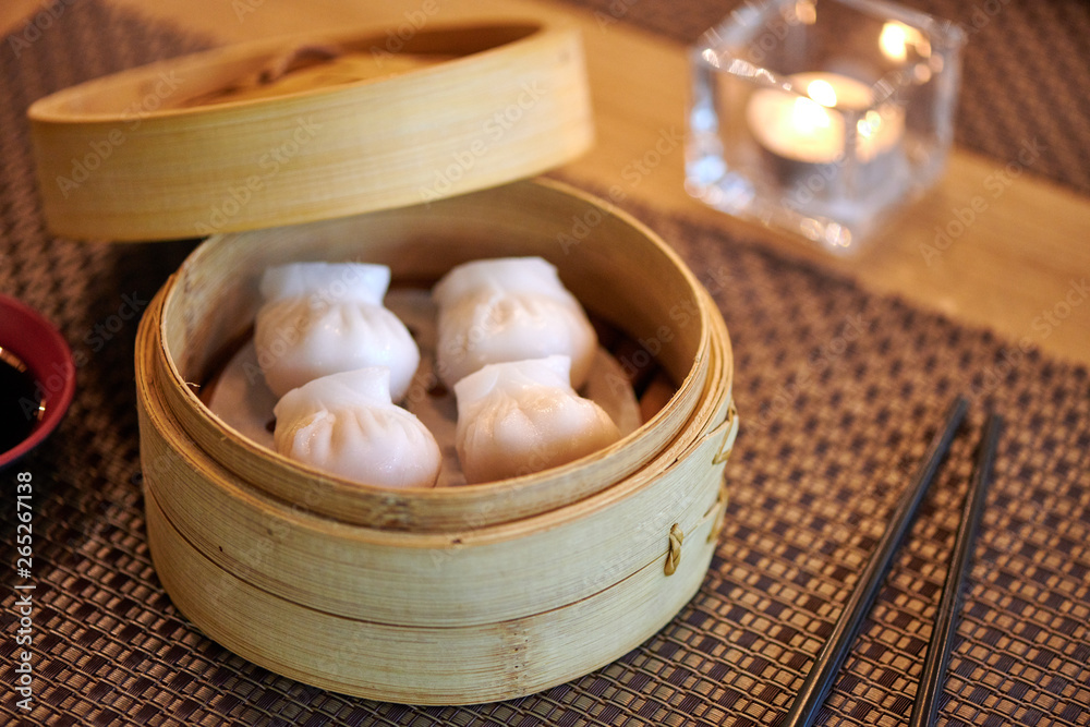 Dim Sum in Bamboo Steamed Bowl asian Restaurant Stock Photo | Adobe Stock