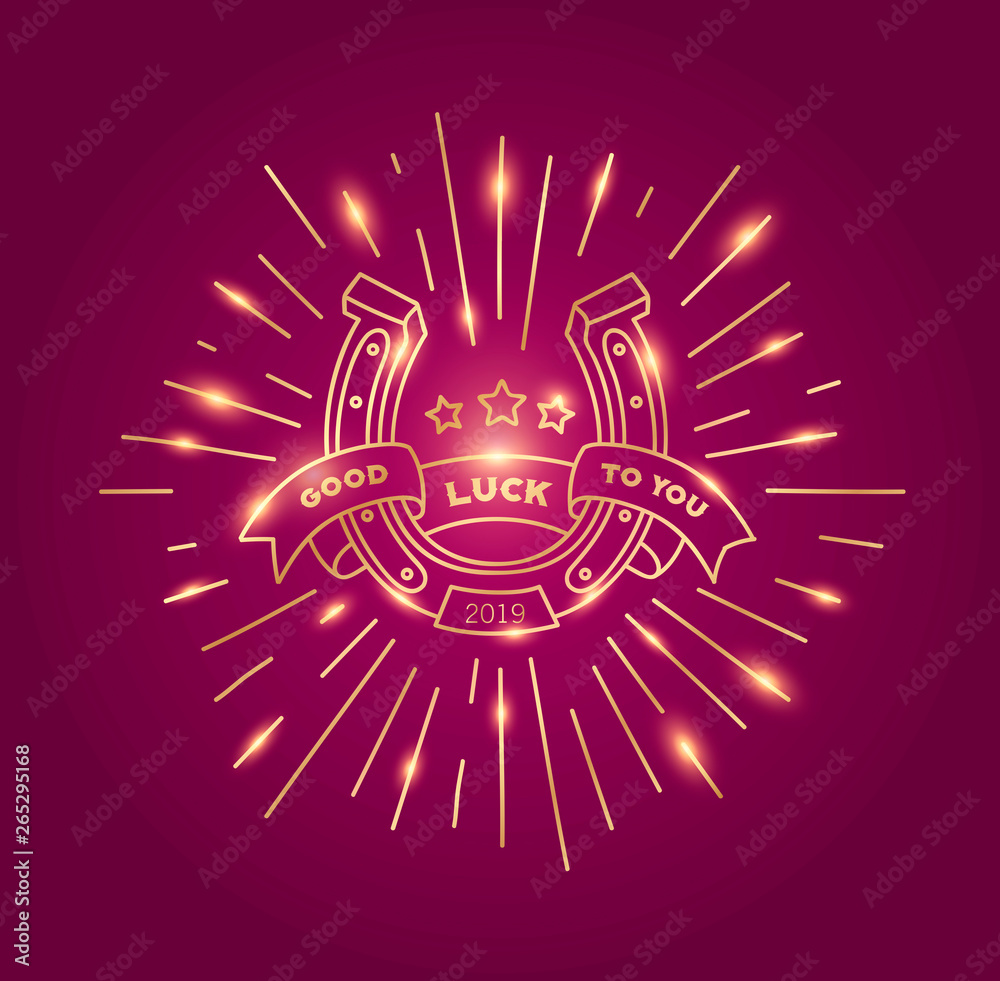 good luck golden sign with horseshoe and sparks Stock Vector | Adobe Stock