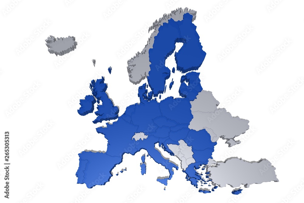 eu map europe euro zone countries european union political members blue ...
