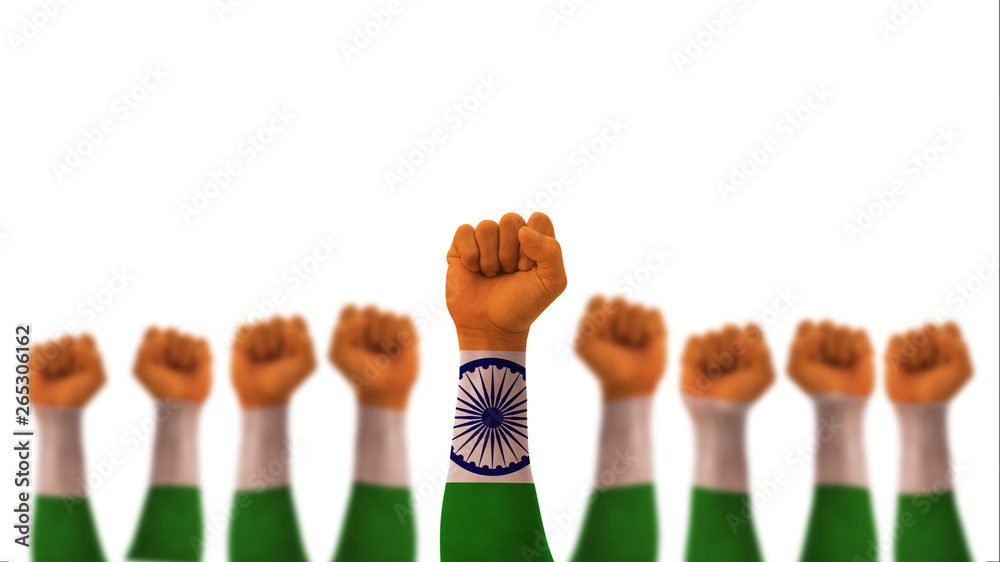 India national flag on leader's male fist clenched hands on white ...