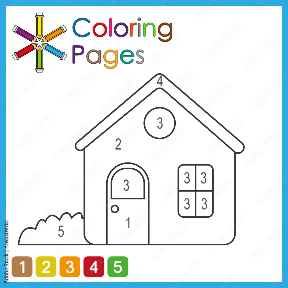 coloring page for kids, color the parts of the object according to ...