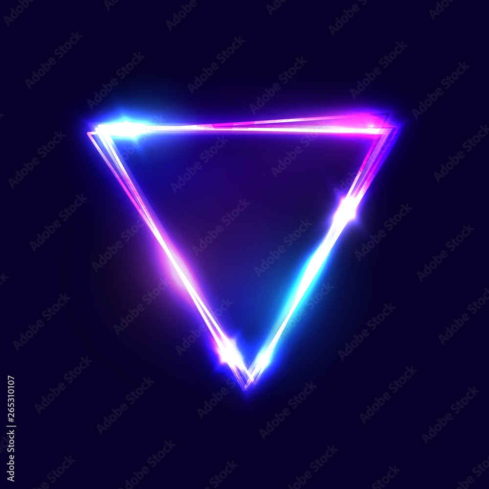 Triangle background. Glowing neon sign with blue and pink light effects ...