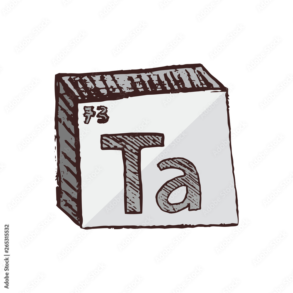 Vector three-dimensional hand drawn chemical gray symbol of tantalum ...