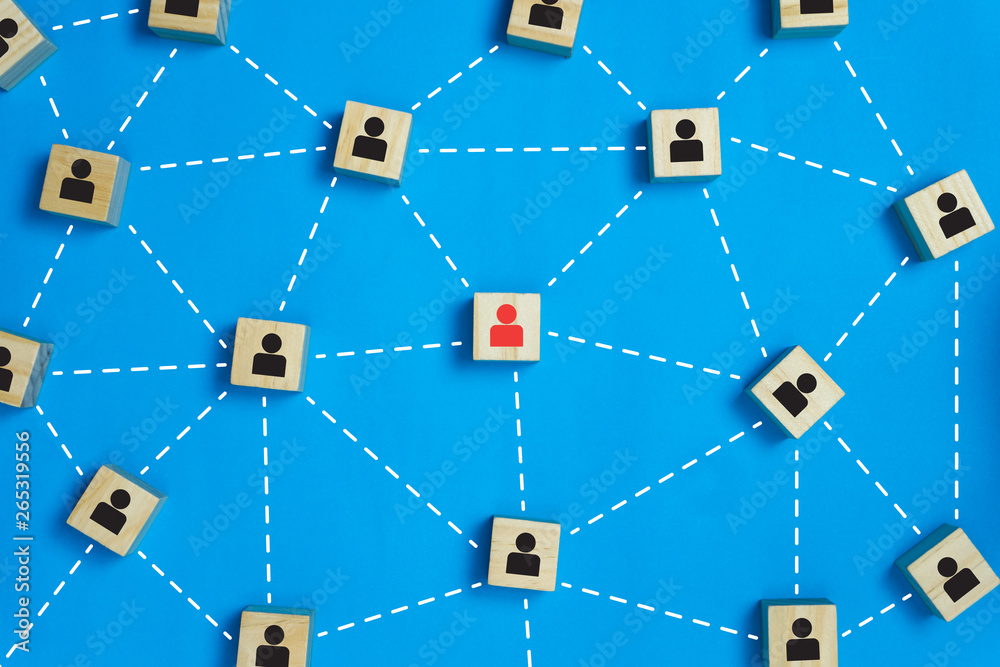 Leadership and network teamwork concepts Red businessman icon on the ... Leadership and network teamwork concepts Red businessman icon on the ...