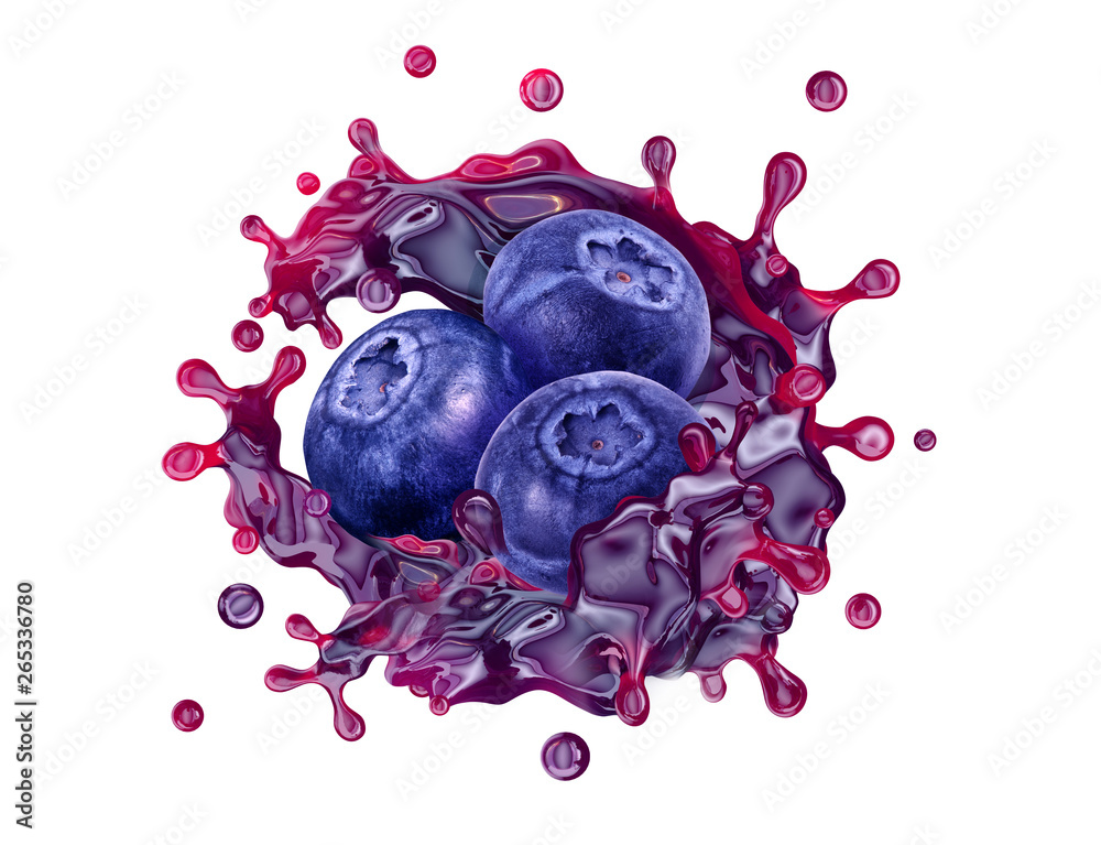 Fresh blueberry juice, smoothie or jam splash swirl with blueberries ...