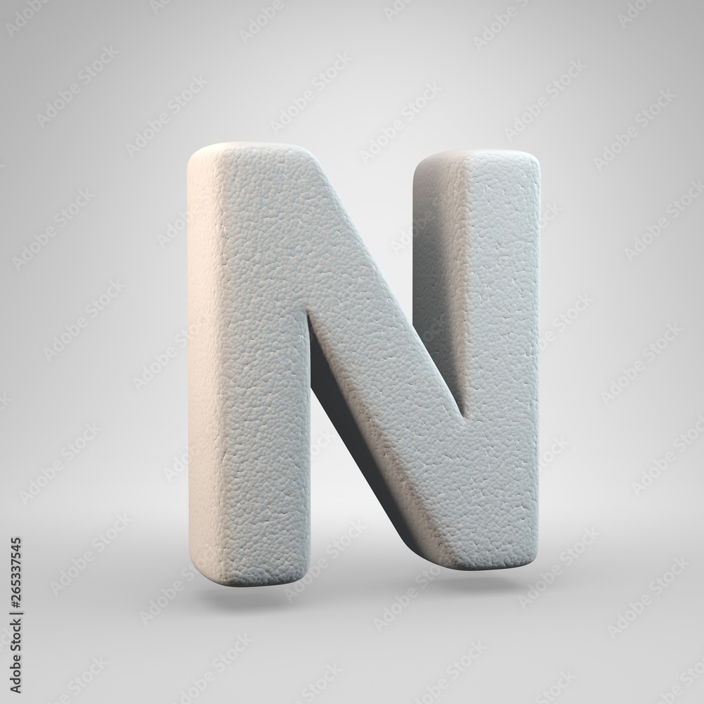 Volumetric construction foam uppercase letter N isolated on white ...