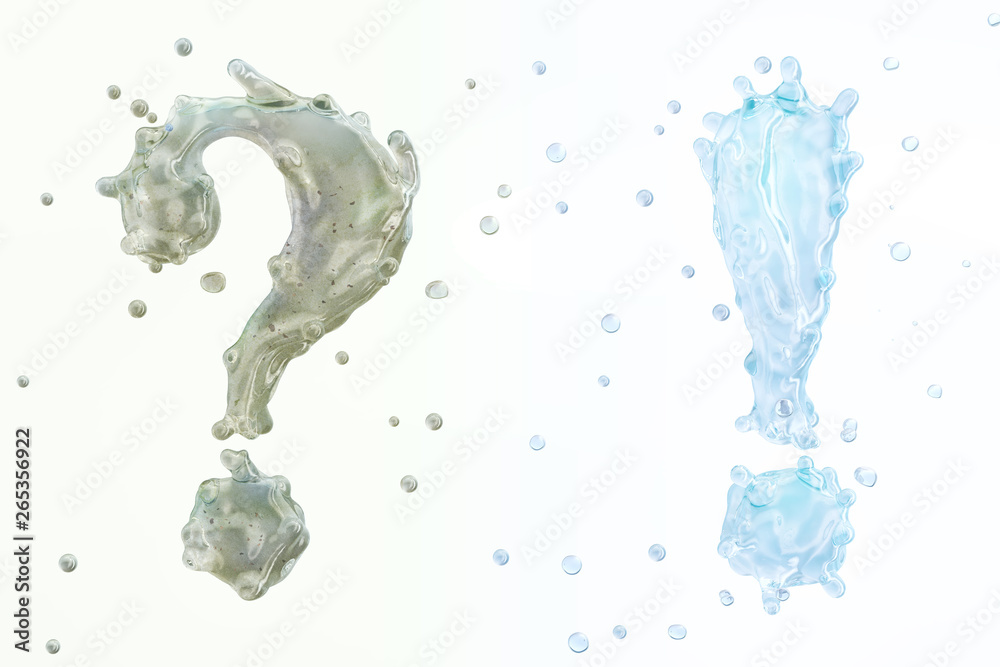 Water splash in the form of dirty polluted water question and clean eco ...