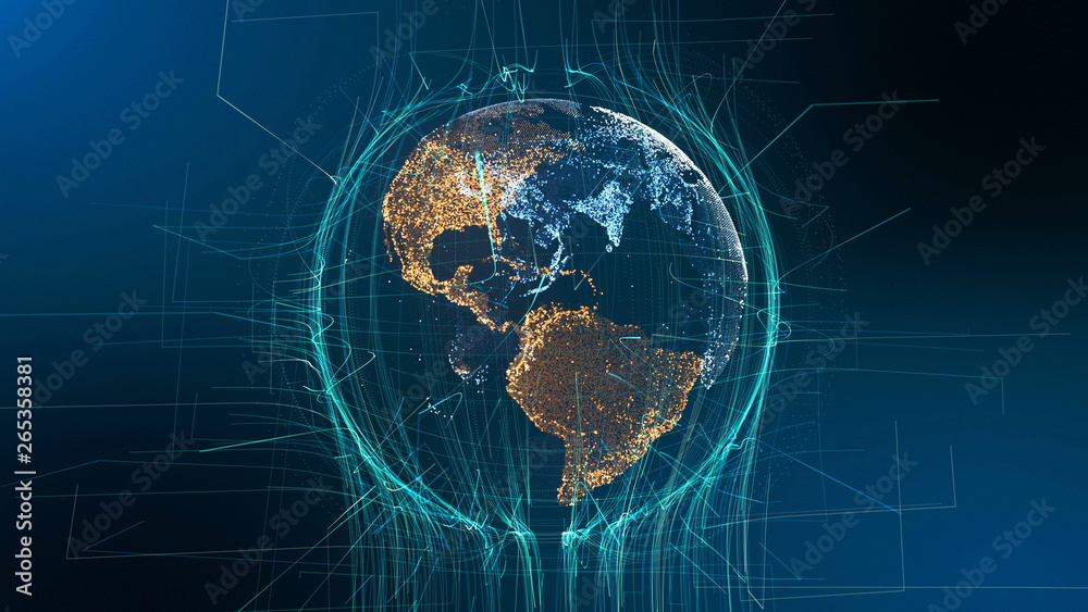 Visible Earth Particle Rotation Technology Concept. Digital Hologram ...