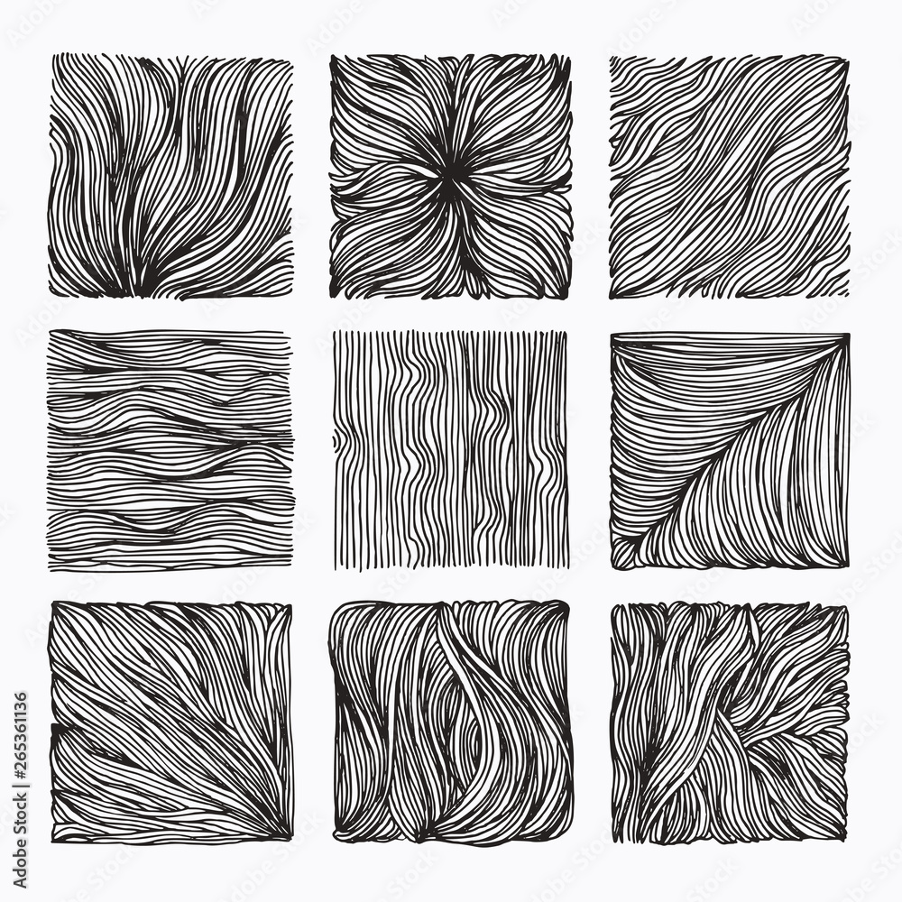 Hand drawn wavy linear textures made with ink. Graphic design template ...