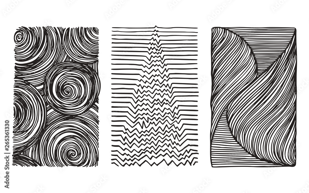 Hand drawn wavy linear textures made with ink. Graphic design template ...