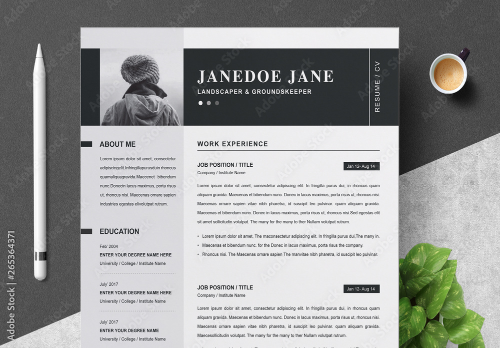 Resume Set Layout with Black Header Stock Template | Adobe Stock