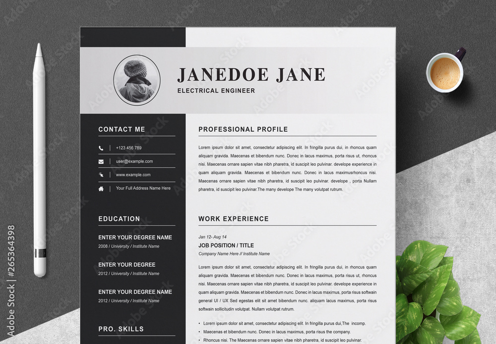 Resume Set Layout with Gray & Black Accents Stock Template | Adobe Stock