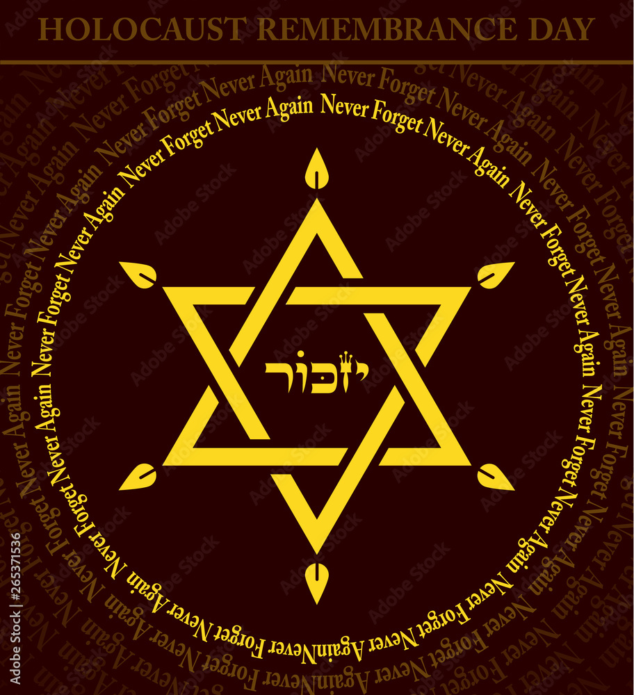 Holocaust Remembrance Day, Jewish star with flames and text in a circle ...