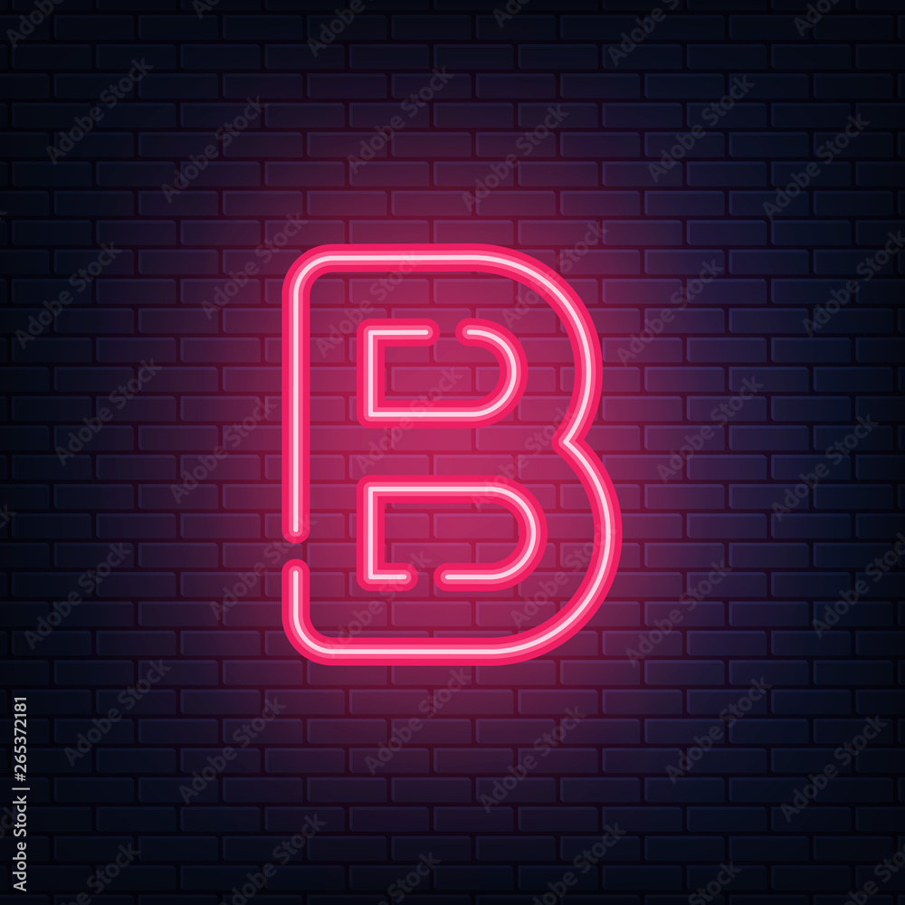 Glowing red neon letters. Realistic bright font on dark brick wall ...