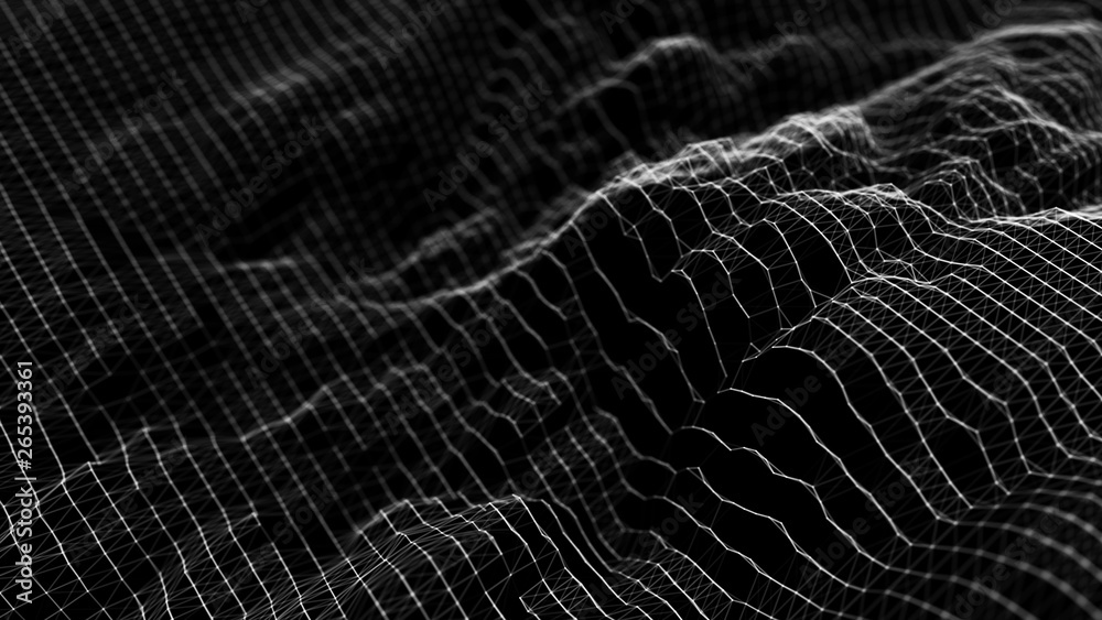Wave 3d. Wave of particles. Abstract background with a futuristic wave ...