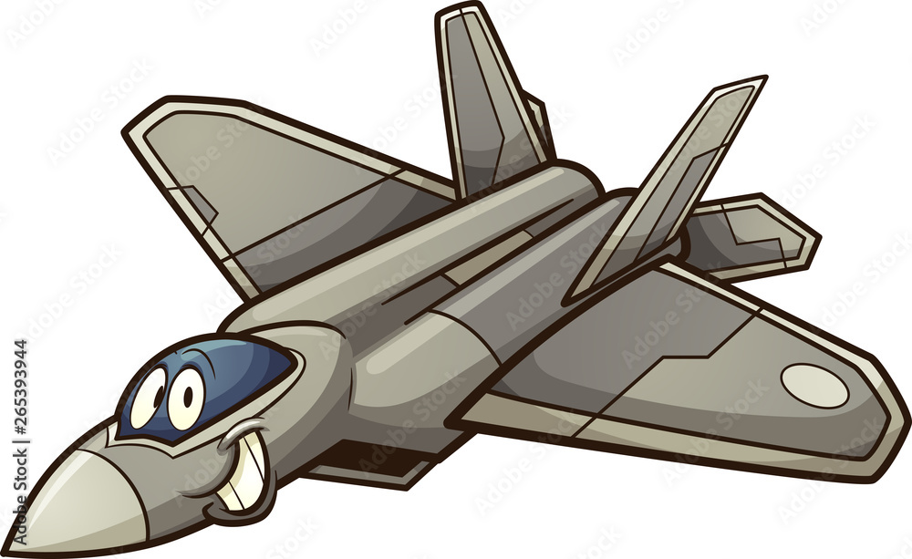 Happy cartoon fighter jet character clip art. Vector illustration with ...