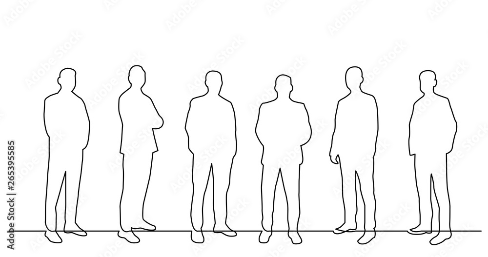 continuous line drawing of diverse group of standing men Stock Vector ...
