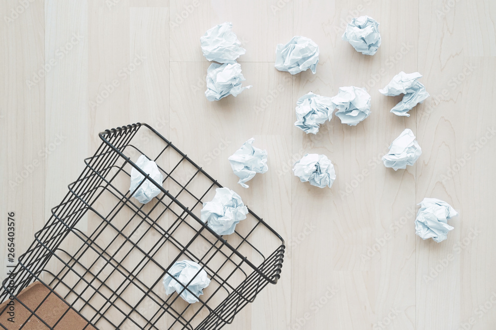 Paper trash. crumple paper falling to the recycling bin. Trash basket ...