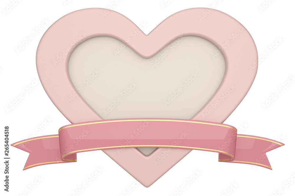 Ribbon and heart outline shapes isolated on white background. 3D ...