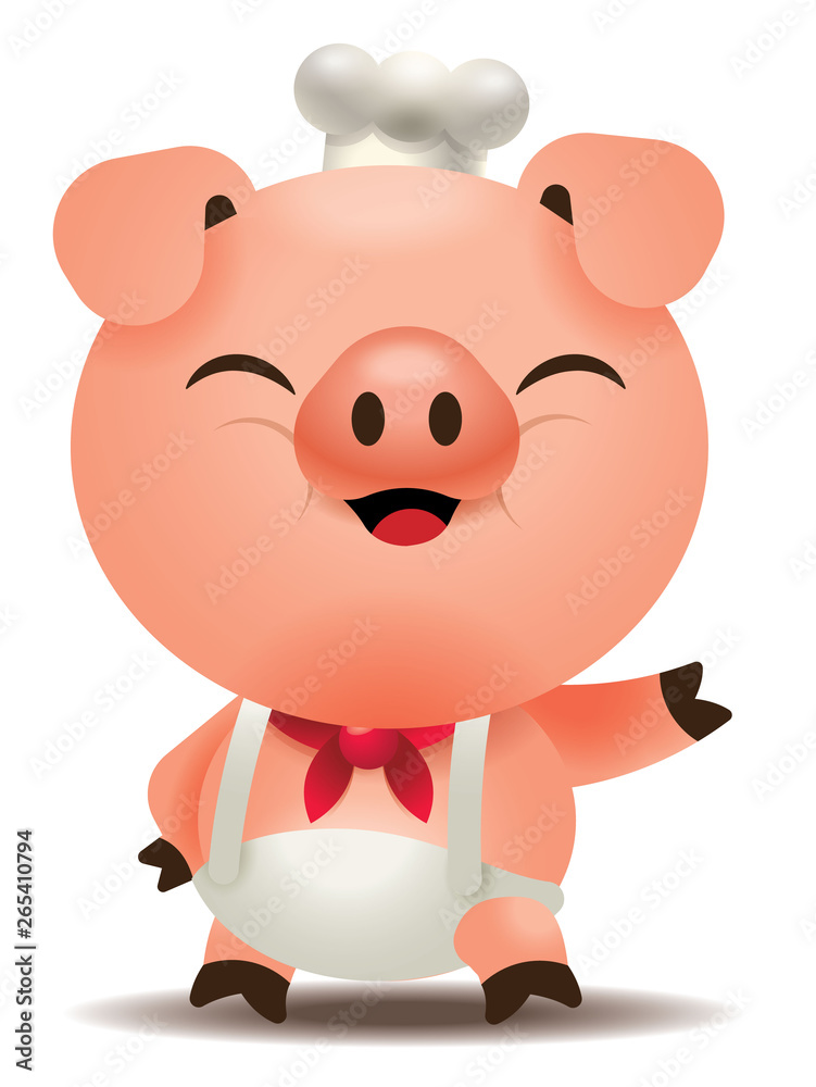 Cute pig chef welcoming with hand. Vector Pig character isolated. Stock ...