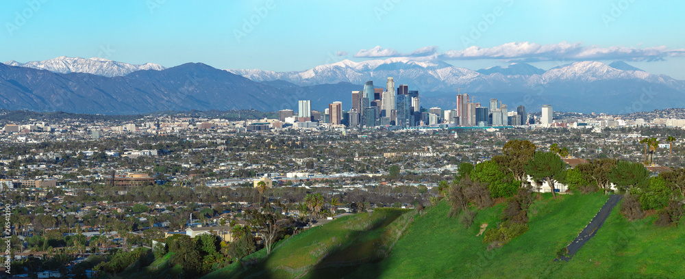 Panoramic view of the city of Los Angeles California with snowy ...