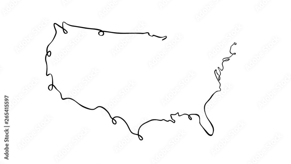 2d Animation motion graphics drawing of a map of the United States of ...