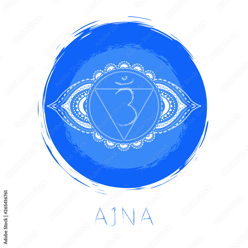Vector illustration with symbol chakra Ajna and watercolor element on ...
