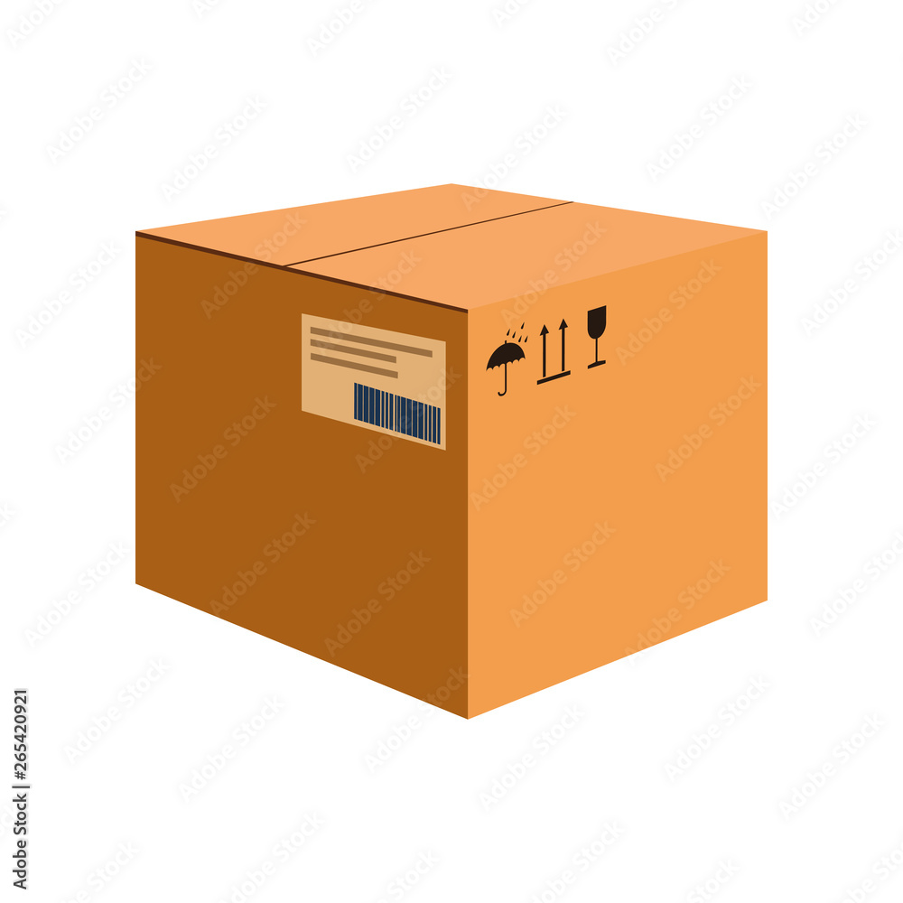 Big carton box cartoon illustration. Cube shaped package with keep dry ...