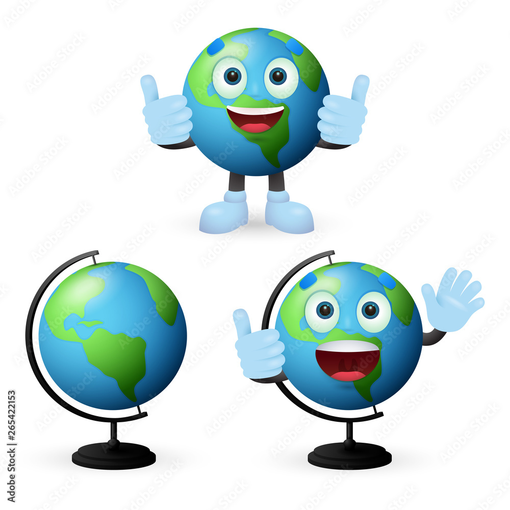 Cartoon globes set vector illustration. Geography, world, planet ...