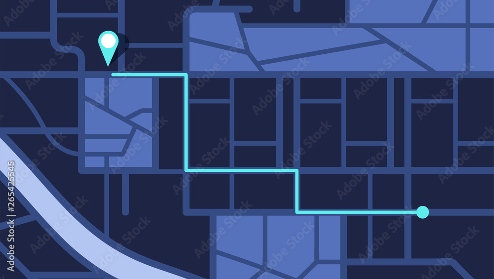 City map navigation. GPS navigator. Point marker icon. Top view, view ...