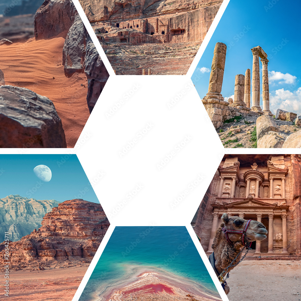 Colorful tourist photos of Jordan images are collage Stock Photo ...