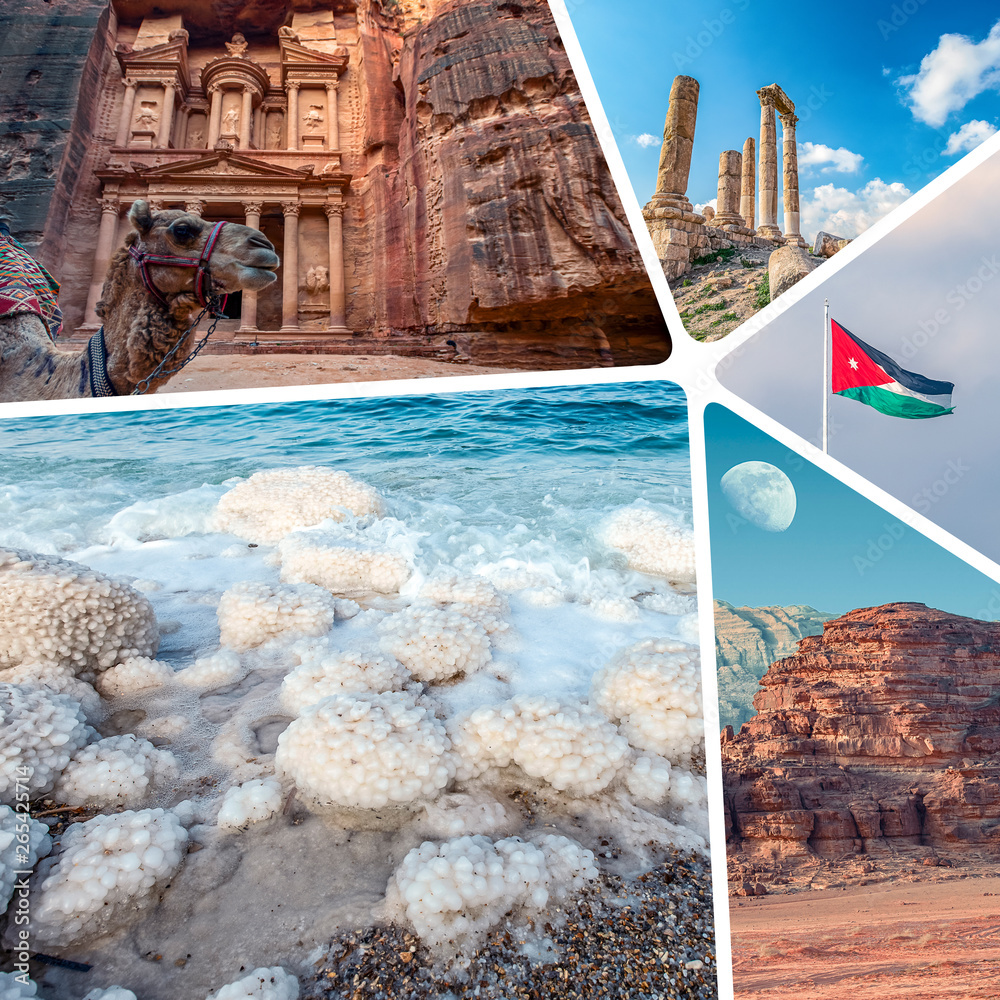 Colorful tourist photos of Jordan images are collage Stock Photo ...