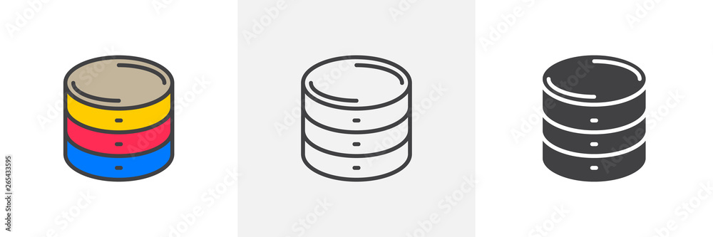 Data center icon. Line, glyph and filled outline colorful version ...