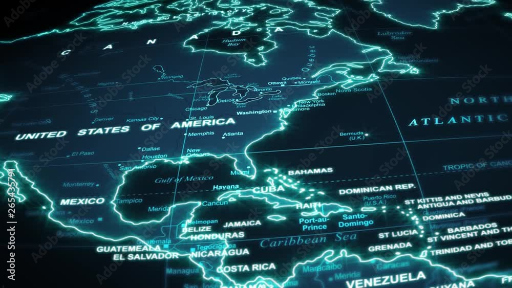 World Map Travel Technology Background/ 4k animation of a world map ...