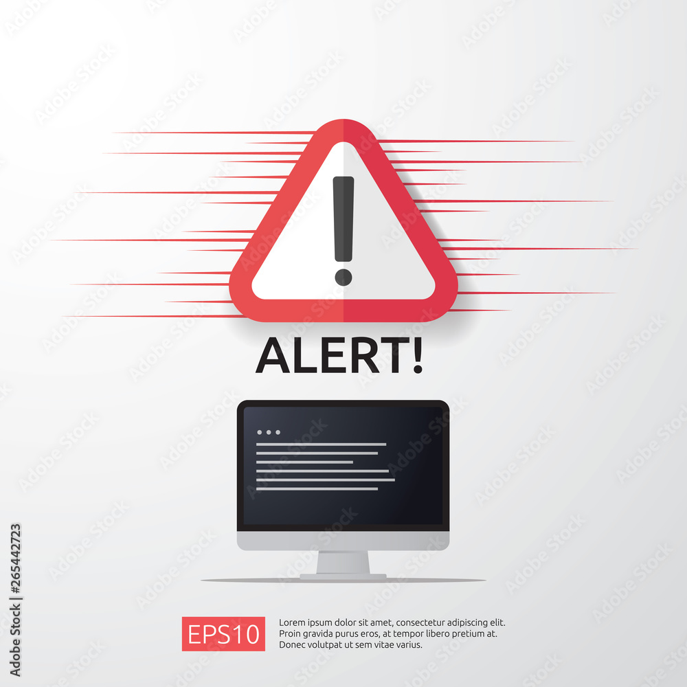 attention warning attacker alert sign with exclamation mark on computer ...