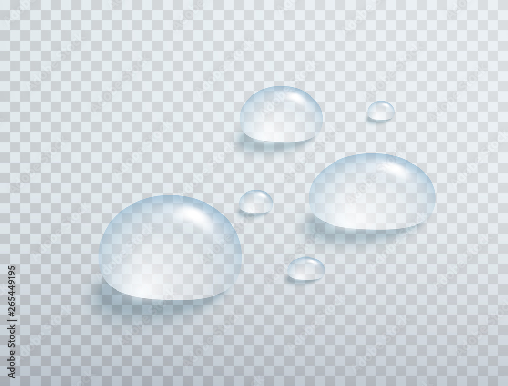 Realistic pure water drops set isolated on transparent background ...